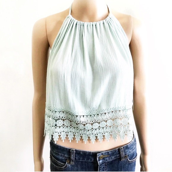 Tobi | Tops | Nwt Tobi Sage Green Cropped Halter Lace Trim B | Poshmark